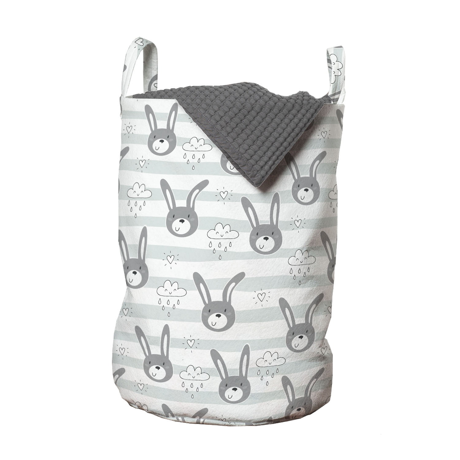Cartoon Laundry Bag, Bunnies with Lopsided Ears and Happy Clouds ...