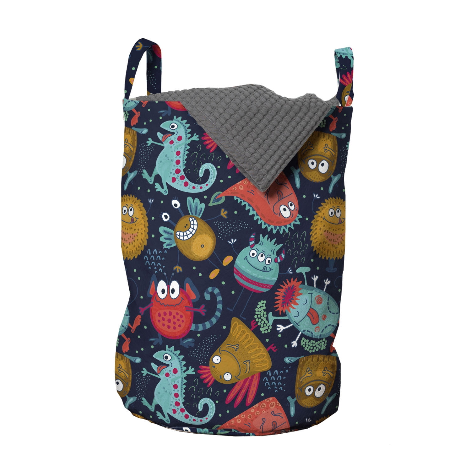 Cartoon Laundry Bag, Funny Creatures Dragons Fantasy Monster Characters ...