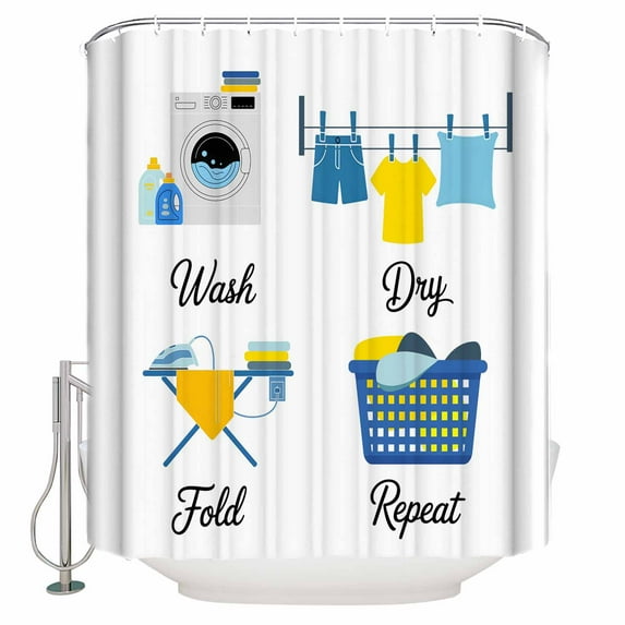 Cartoon Laundry Room Bathroom Shower Curtains with 12 Hooks Polyester ...