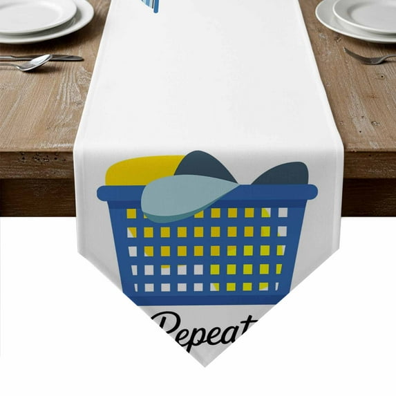 Cartoon Laundry Room Table Runner Linen Burlap Table Runner 60 Inches ...
