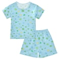 Cartoon Leaf Print Summer Pajama Set Soft Cotton Short Sleeve Sleepwear ...