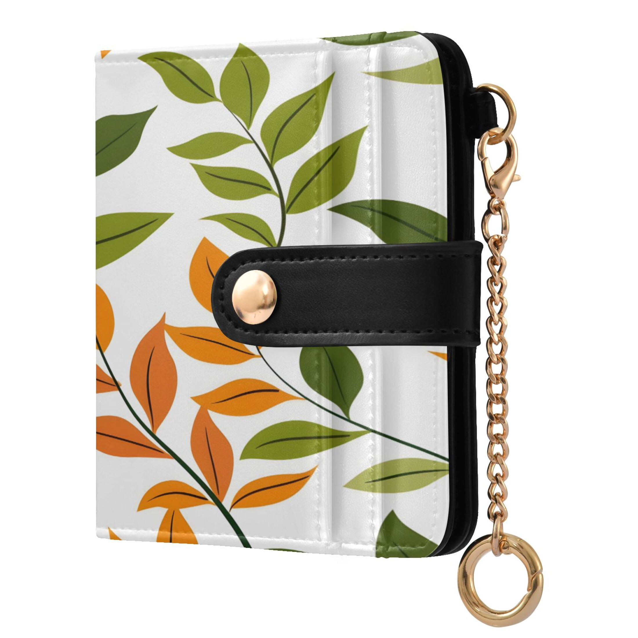 Cartoon Leaves in Green and Orange Women's Wallet PU Leather Card Cases ...