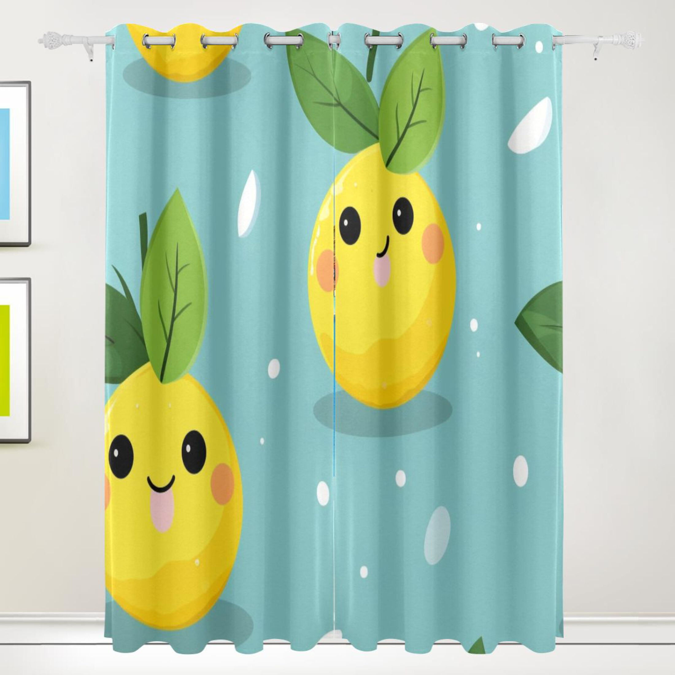 Cartoon Lemon Face Blackout Curtains 2 Panels Set Grommet Drapes for ...
