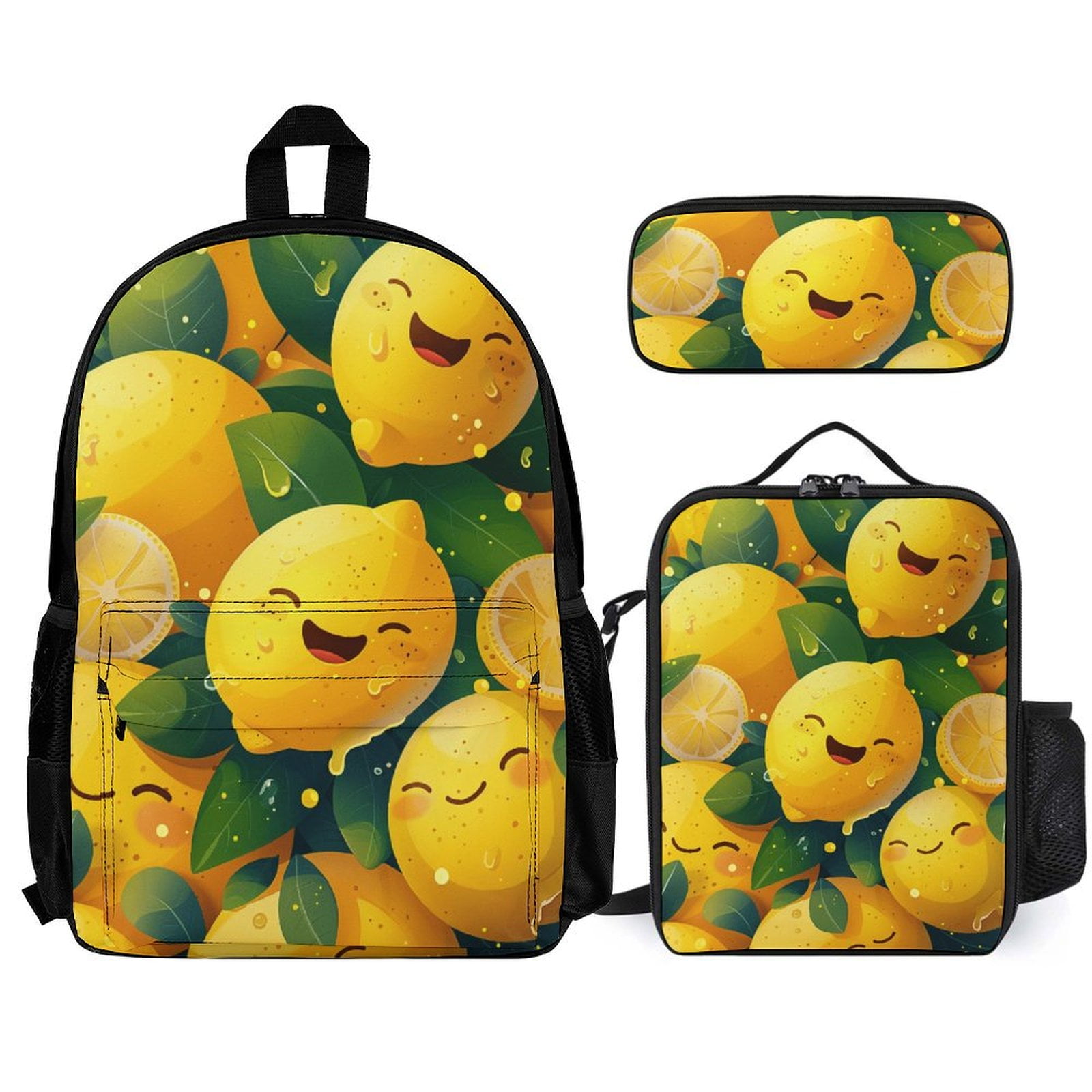 Cartoon Lemon Pattern Backpack 3pcs/set Backpack For Travel With Lunch ...