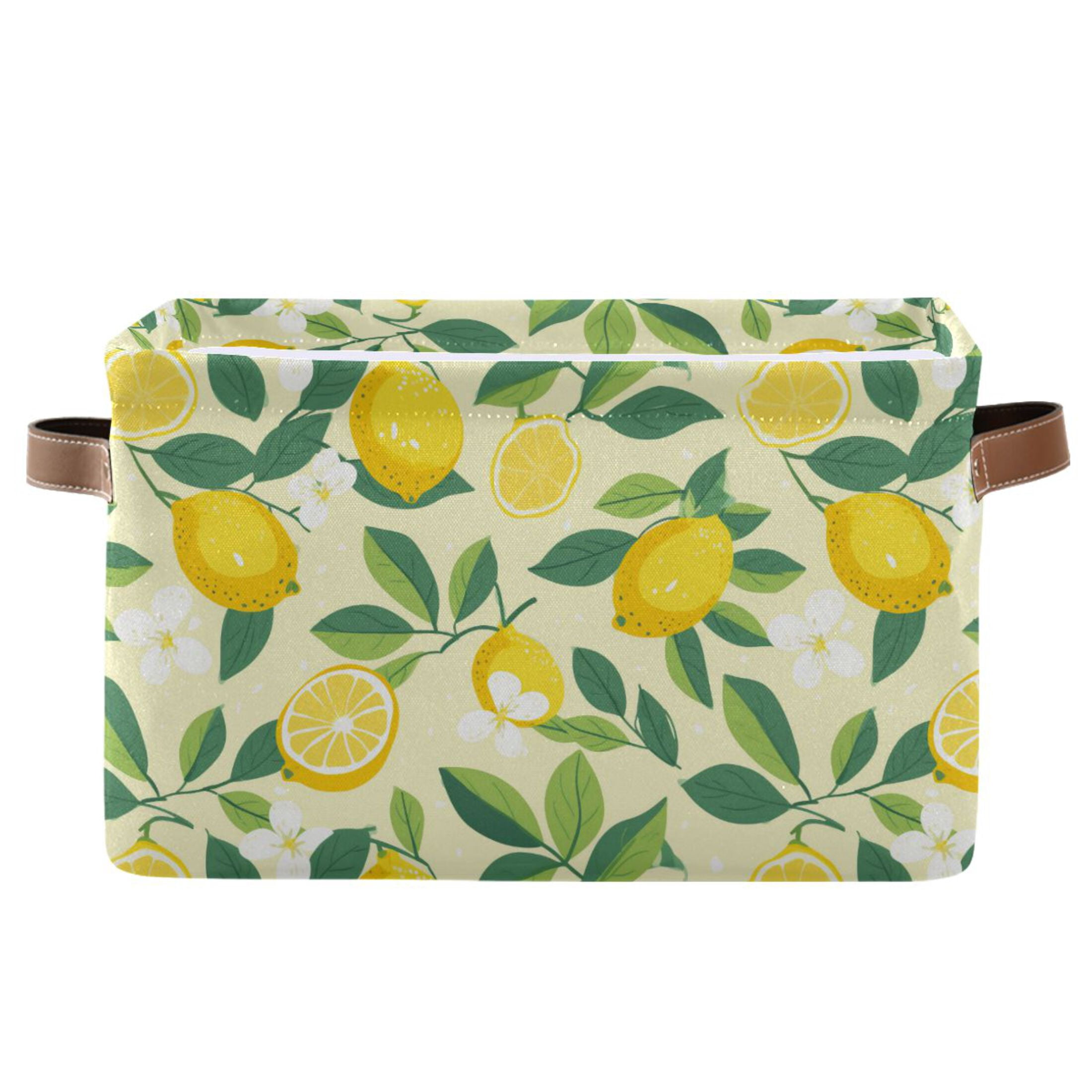 Cartoon Lemon and Plumeria Storage Bins with Handle Fabric Organizer ...