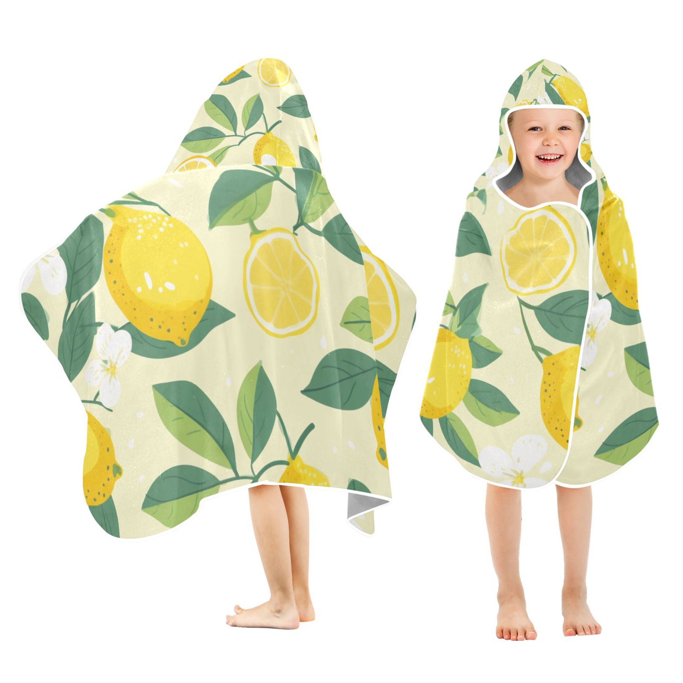Cartoon Lemon and Plumeria Toddler Hooded Beach Towel 24" x 50" Kids ...