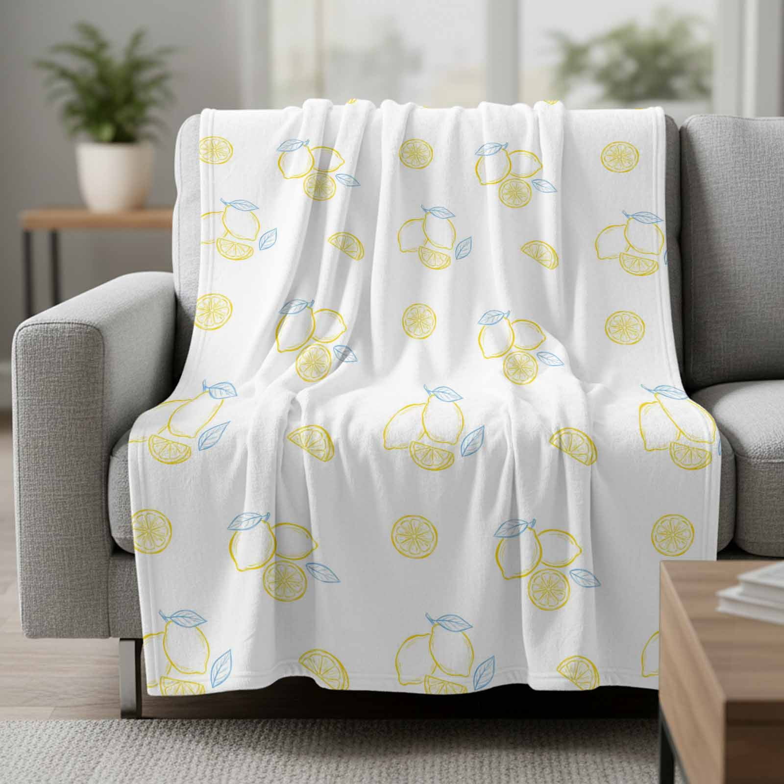 Cartoon Lemons Fleece Throw Blanket Summer Fruit Leaf Pastoral Plant ...