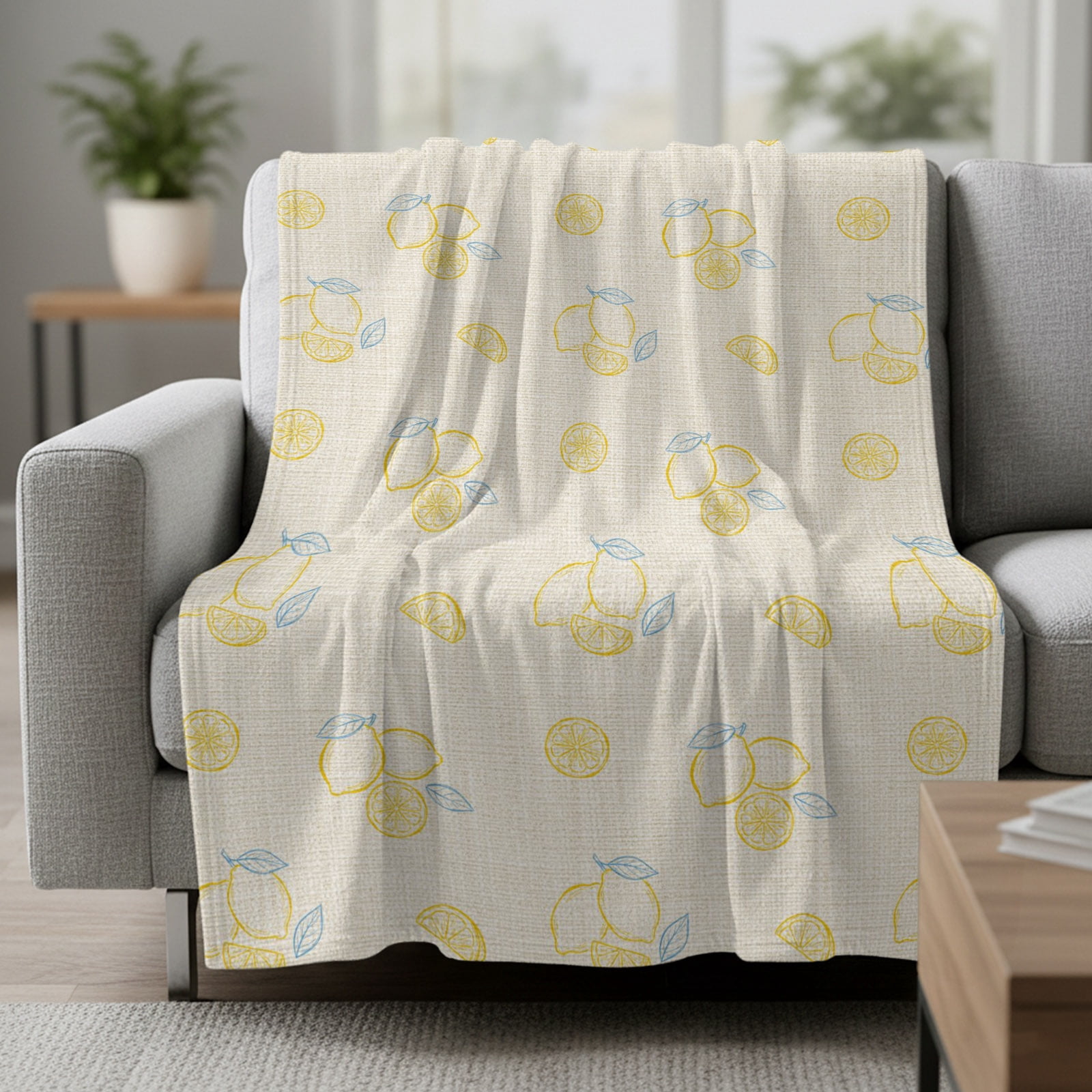 Cartoon Lemons Fleece Throw Blanket Summer Fruit Leaf Pastoral Plant ...
