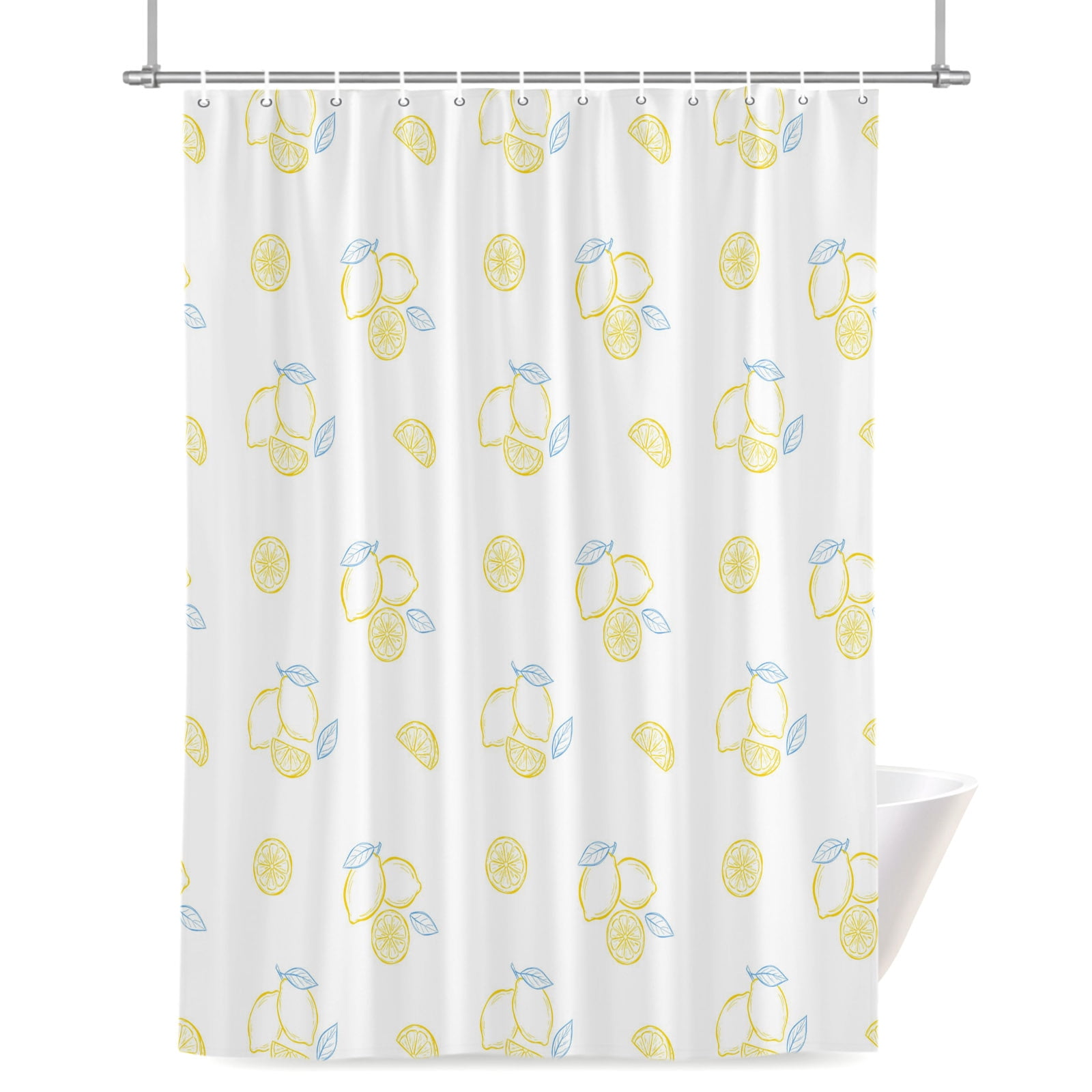 Cartoon Lemons Shower Curtain, Summer Fruit Leaf Pastoral Plant ...