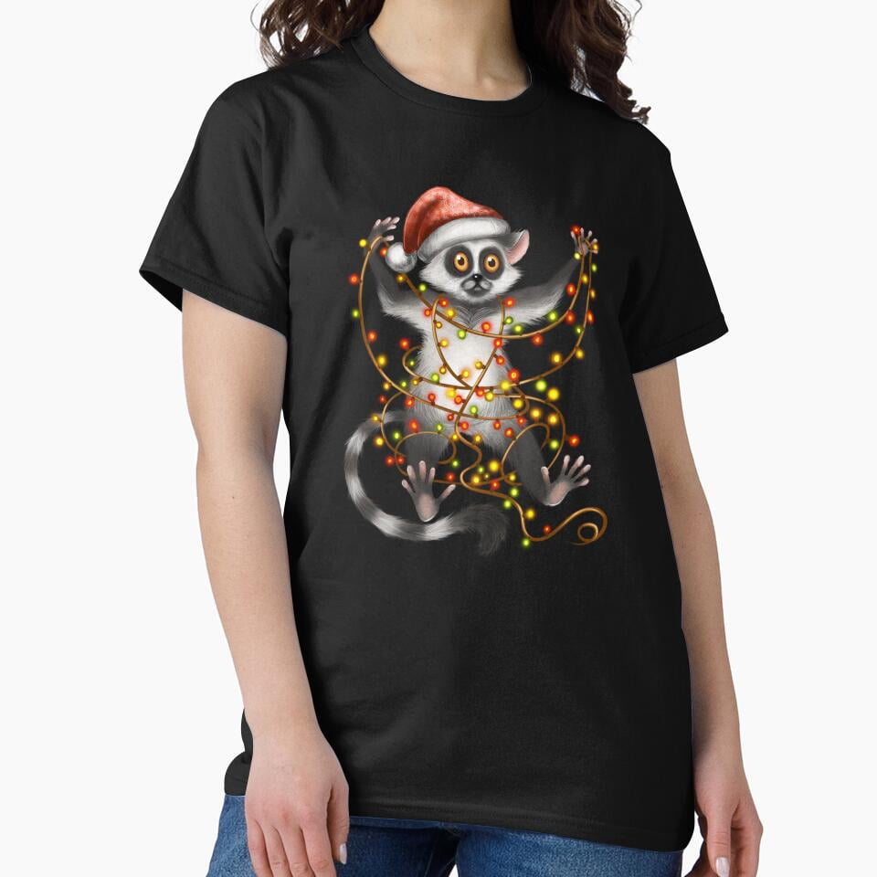 Cartoon Lemur Tangled in Bright Holiday Lights Festive Animal Art ...
