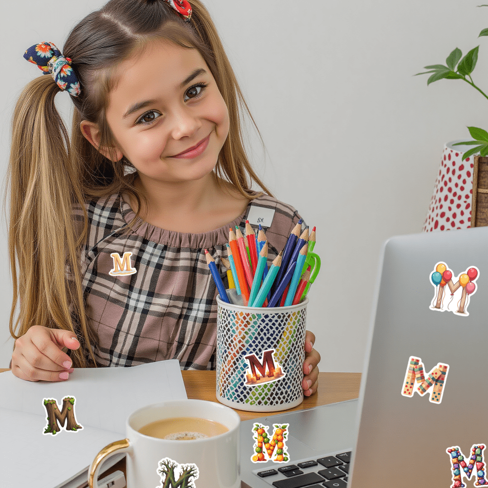 Cartoon Letter M Theme Stickers, Waterproof Letter M Theme Sticker for ...