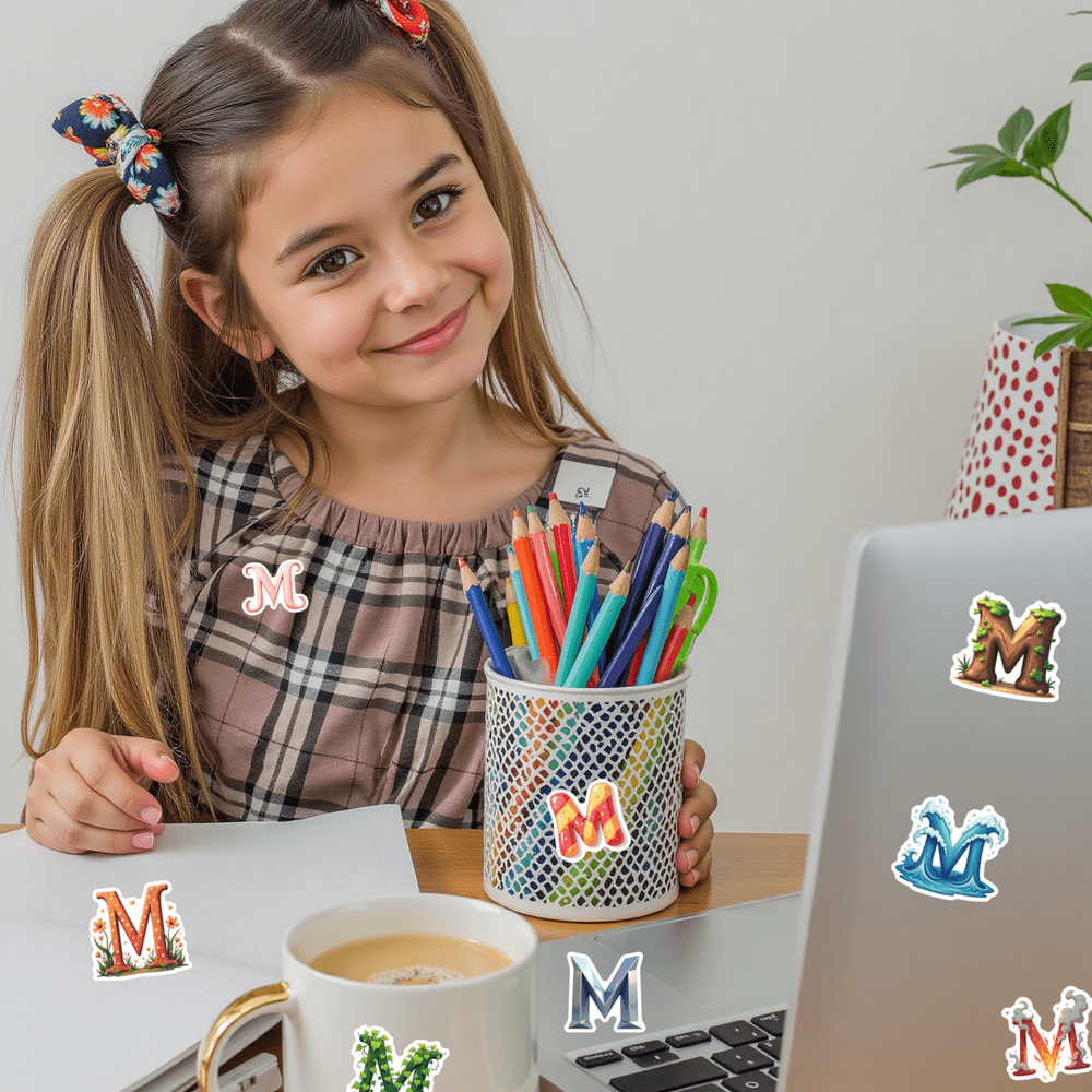 Cartoon Letter M Theme Stickers, Waterproof Letter M Theme Sticker for ...