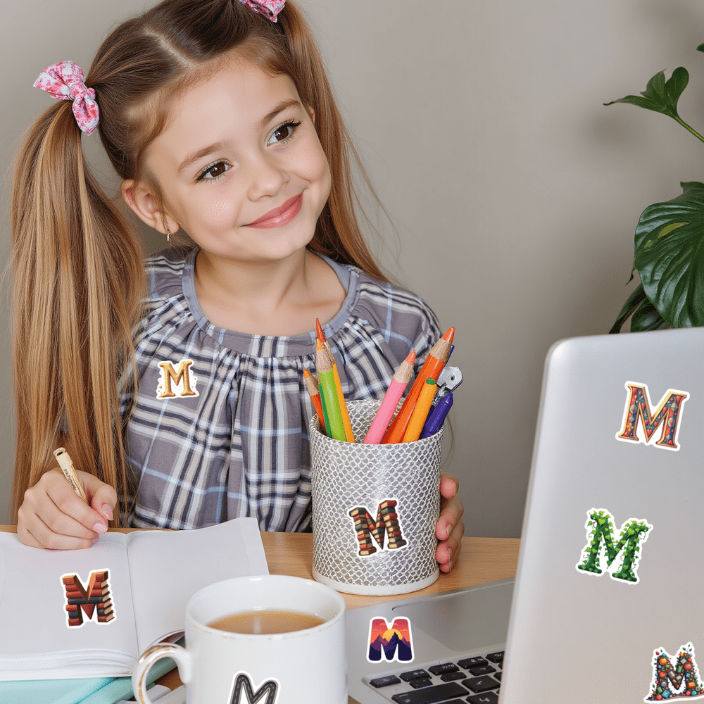 Cartoon Letter M Theme Stickers, Waterproof Letter M Theme Sticker for ...