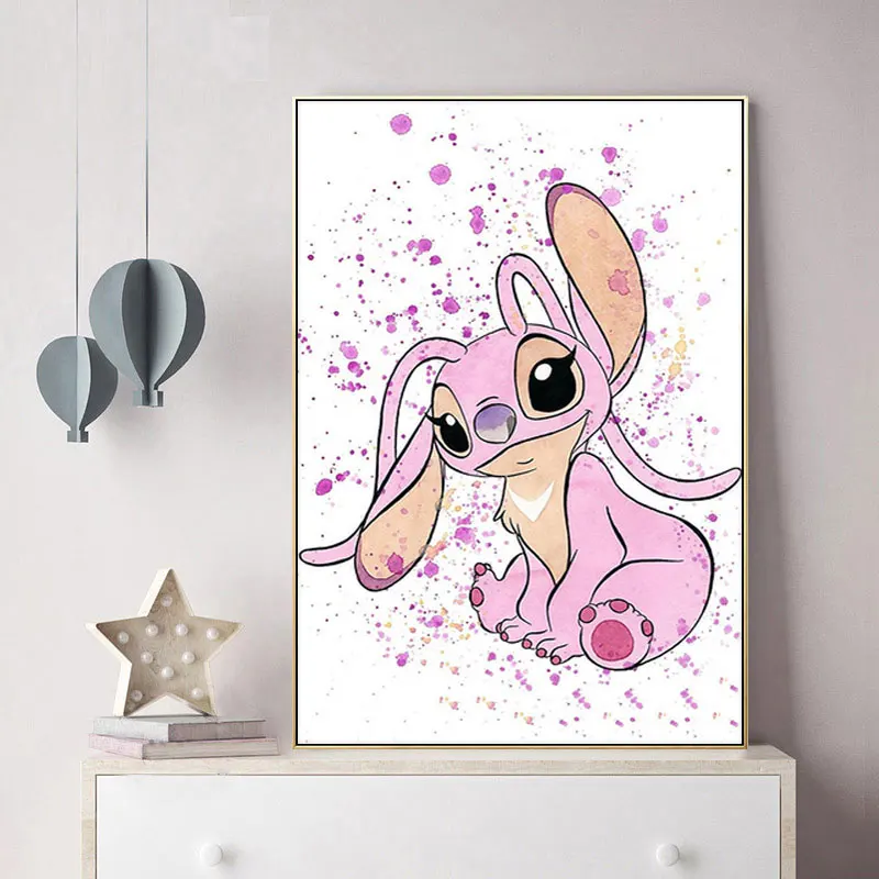 Cartoon Lilo & Stitch Poster Canvas Painting Wall Art Watercolor ...