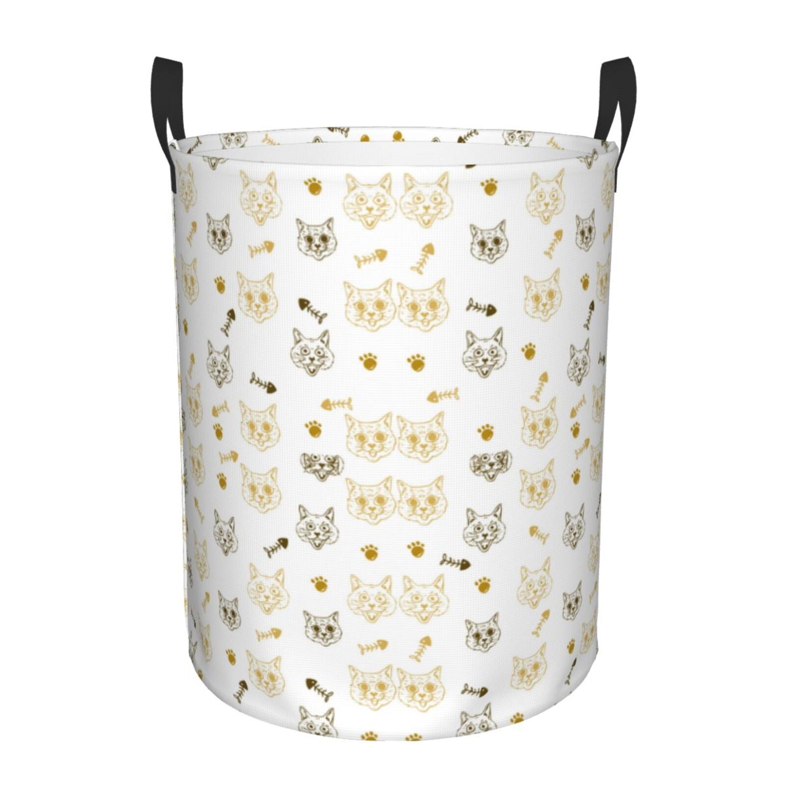 Cartoon Line Cat Fish Bone Round Laundry Basket, Laundry Hamper with ...