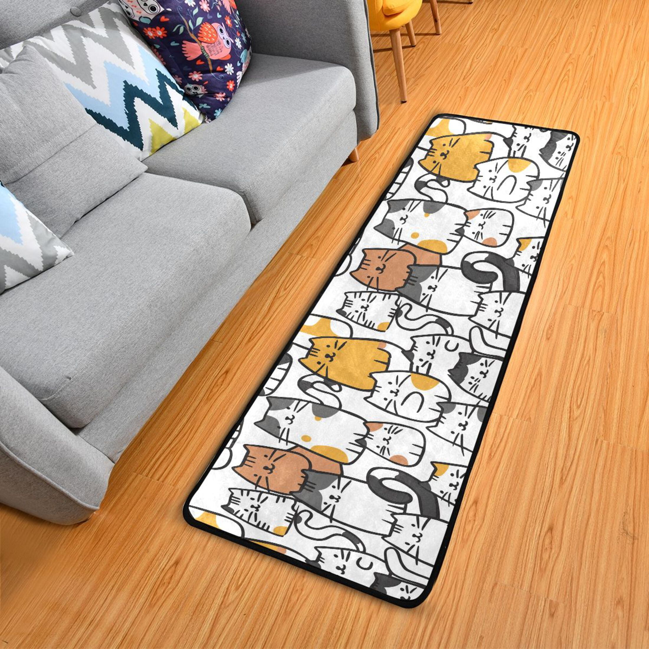Cartoon Line Cats Hallway Runner Rug 2'X6' Non-Slip Washable Carpet ...