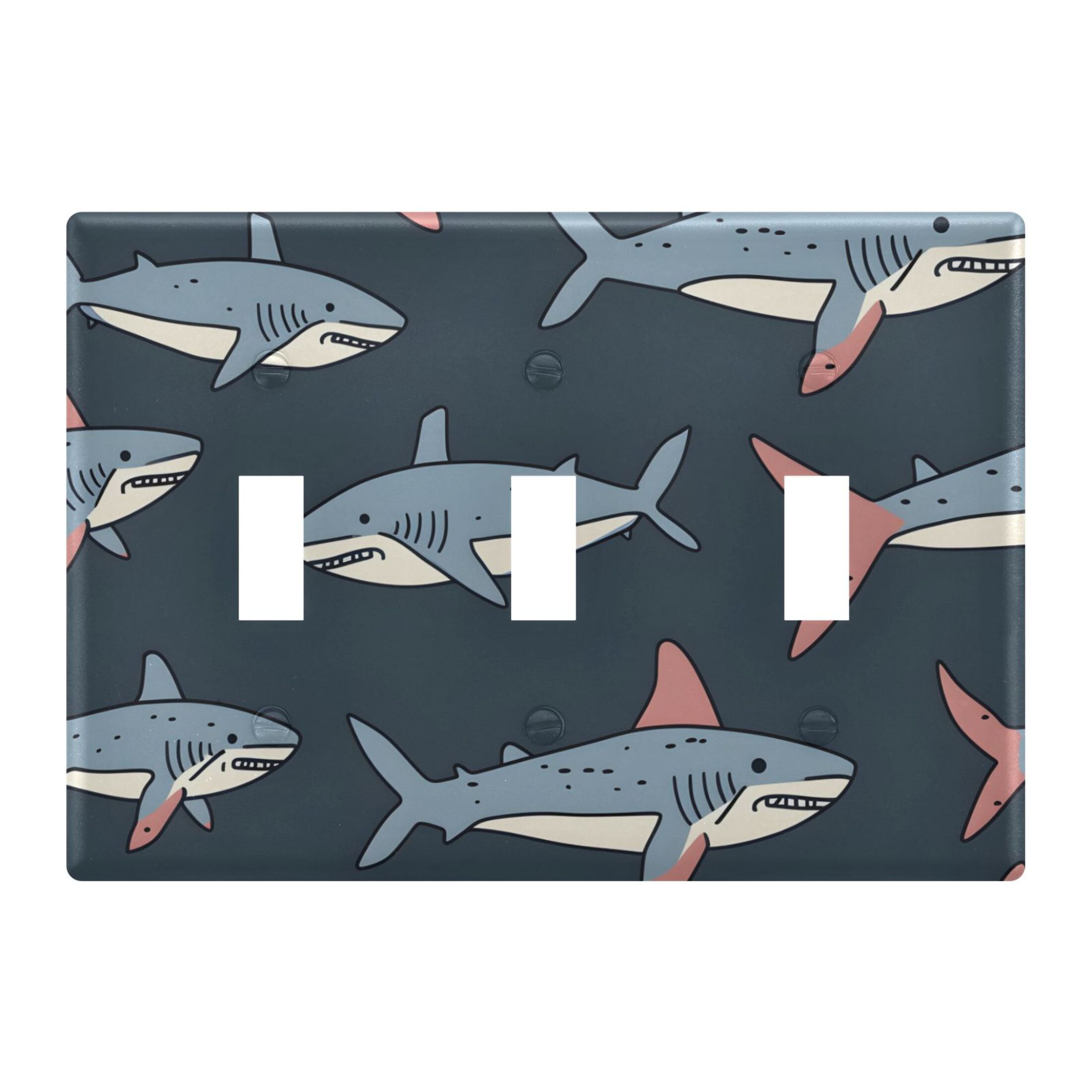 Cartoon Line Sharks Light Switch Plate Covers 3 Gang Wall Plate ...