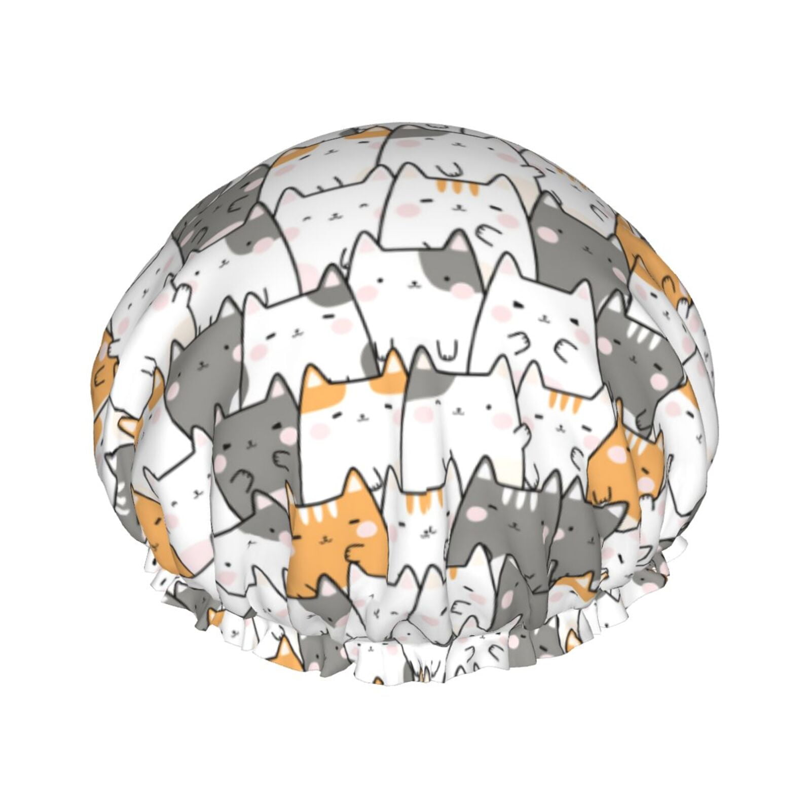 Cartoon Lines Funny Cute Cat Shower Cap, Double Layers Shower Cap ...