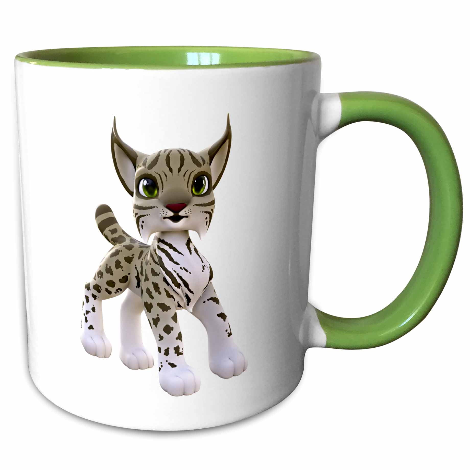 3drose, Cartoon Linx Wildcat Looking Forward, 11oz Two-tone Green Mug ...
