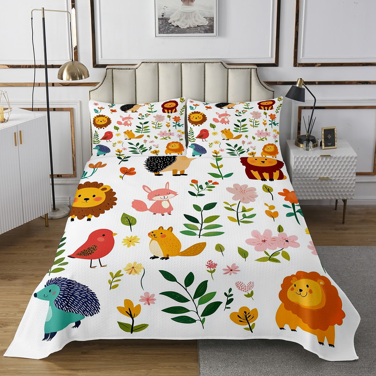 Cartoon Lion Bedspread Set,Botancial Groovy Flowers Painting Twin Quilt ...