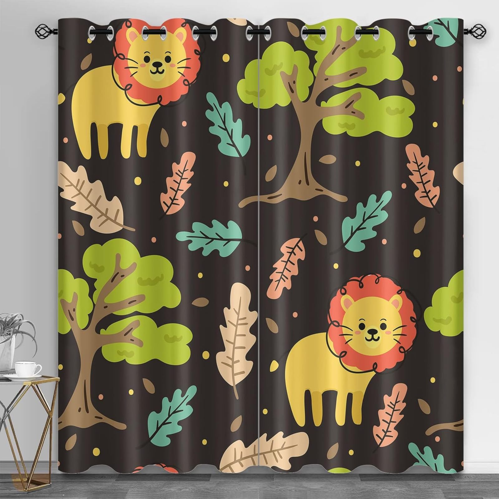 Cartoon Lion Blackout Curtains, Fun Forest Curtains For Boys Bedroom ...