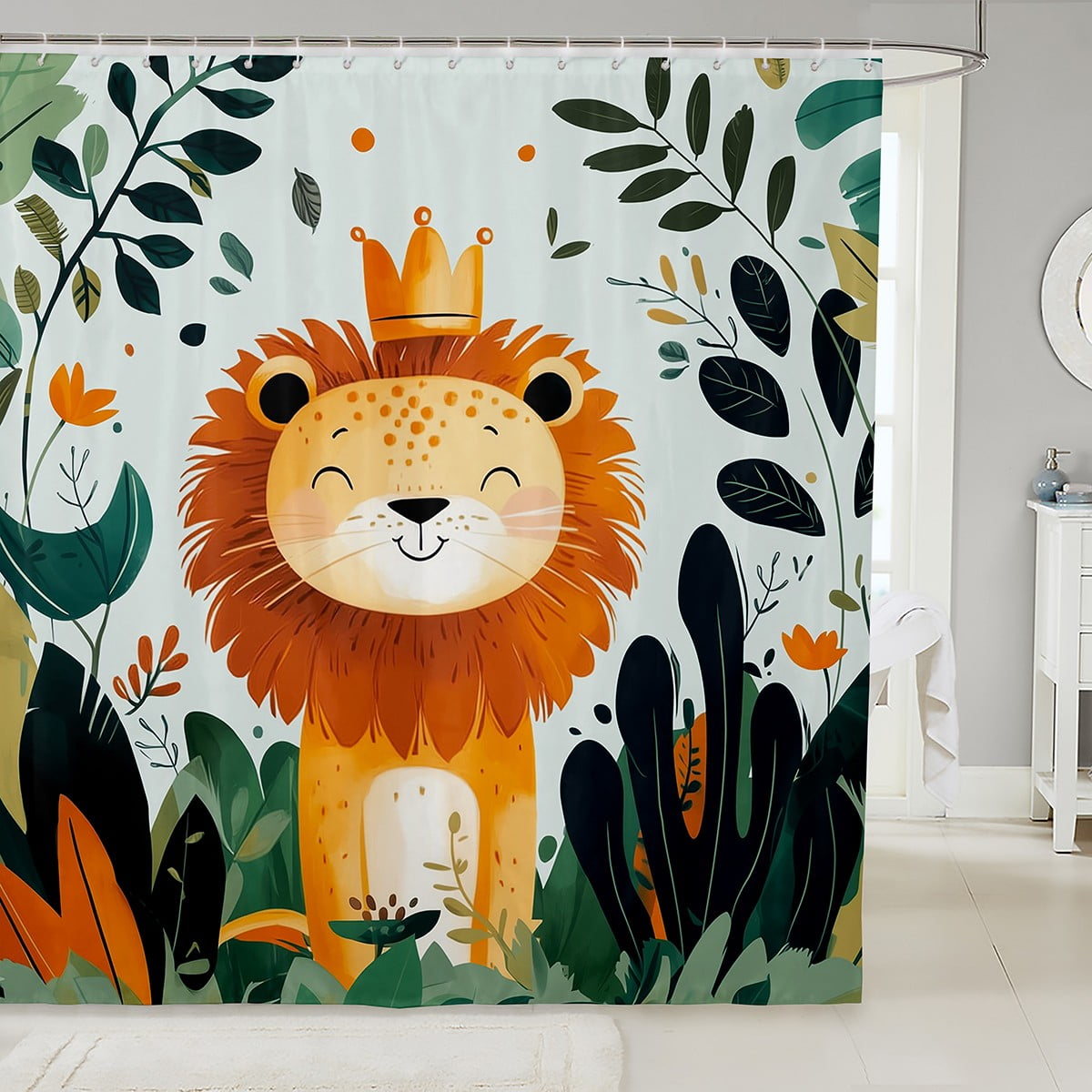 Cartoon Lion Couple Shower Curtain 72"x78" Watercolor Hand Drawn ...