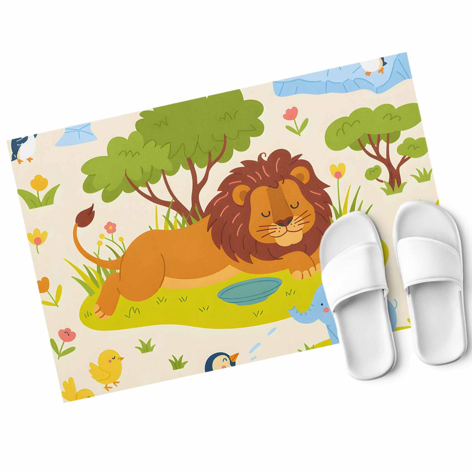 Cartoon Lion Door Mat Penguins Chicken Non Slip Absorbent Entrance Mat ...