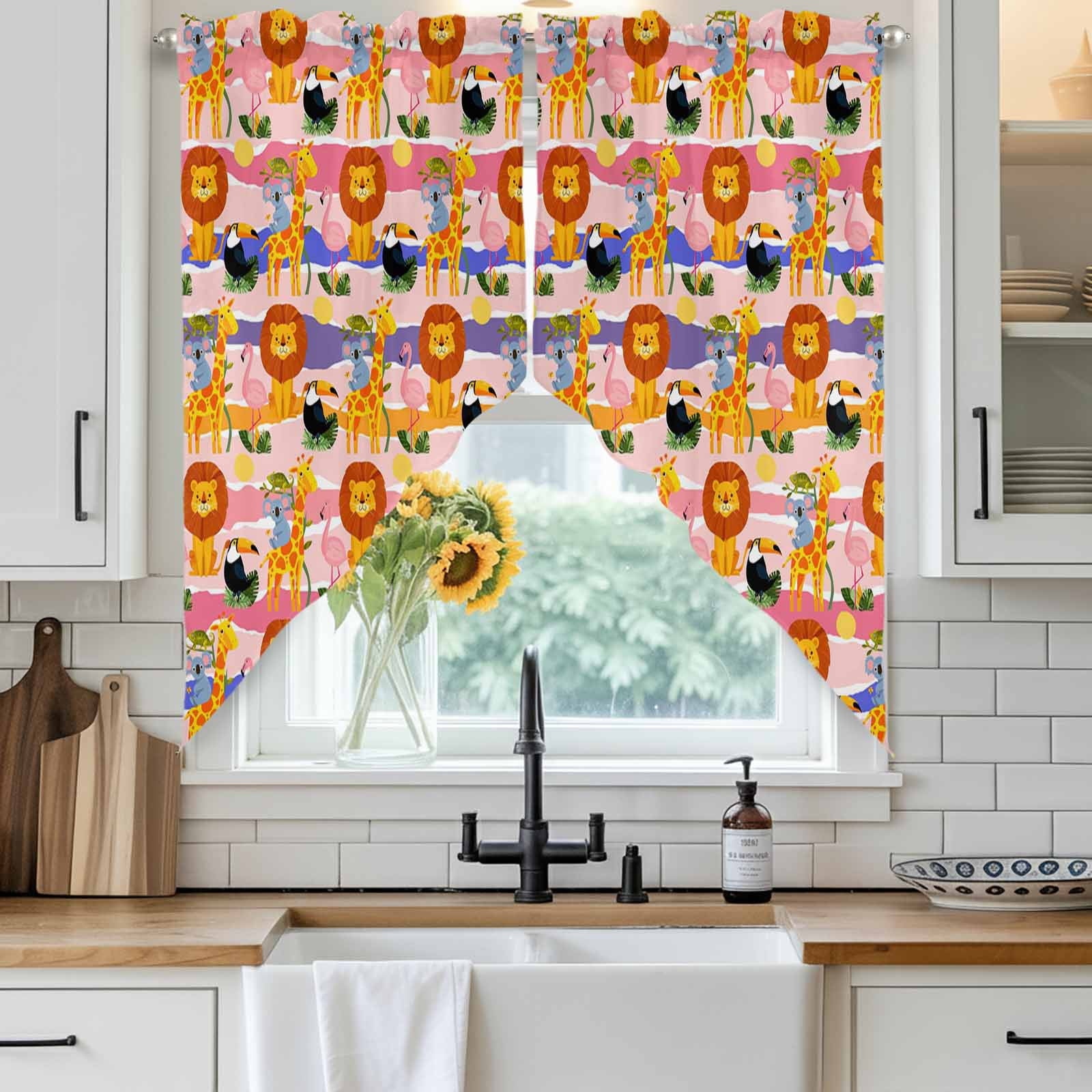 Cartoon Lion Giraffe Koala Bird Swag Curtain Valance for Windows, Cute ...