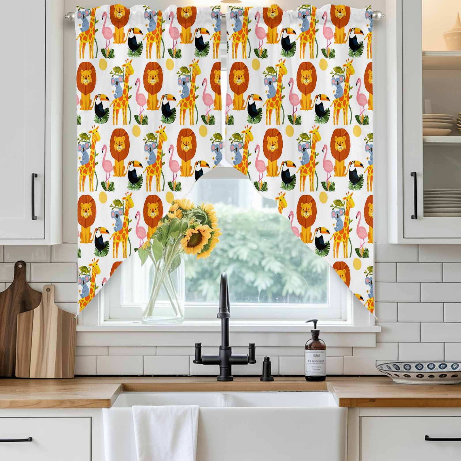 Cartoon Lion Giraffe Koala Bird Swag Curtain Valance for Windows, Funny ...