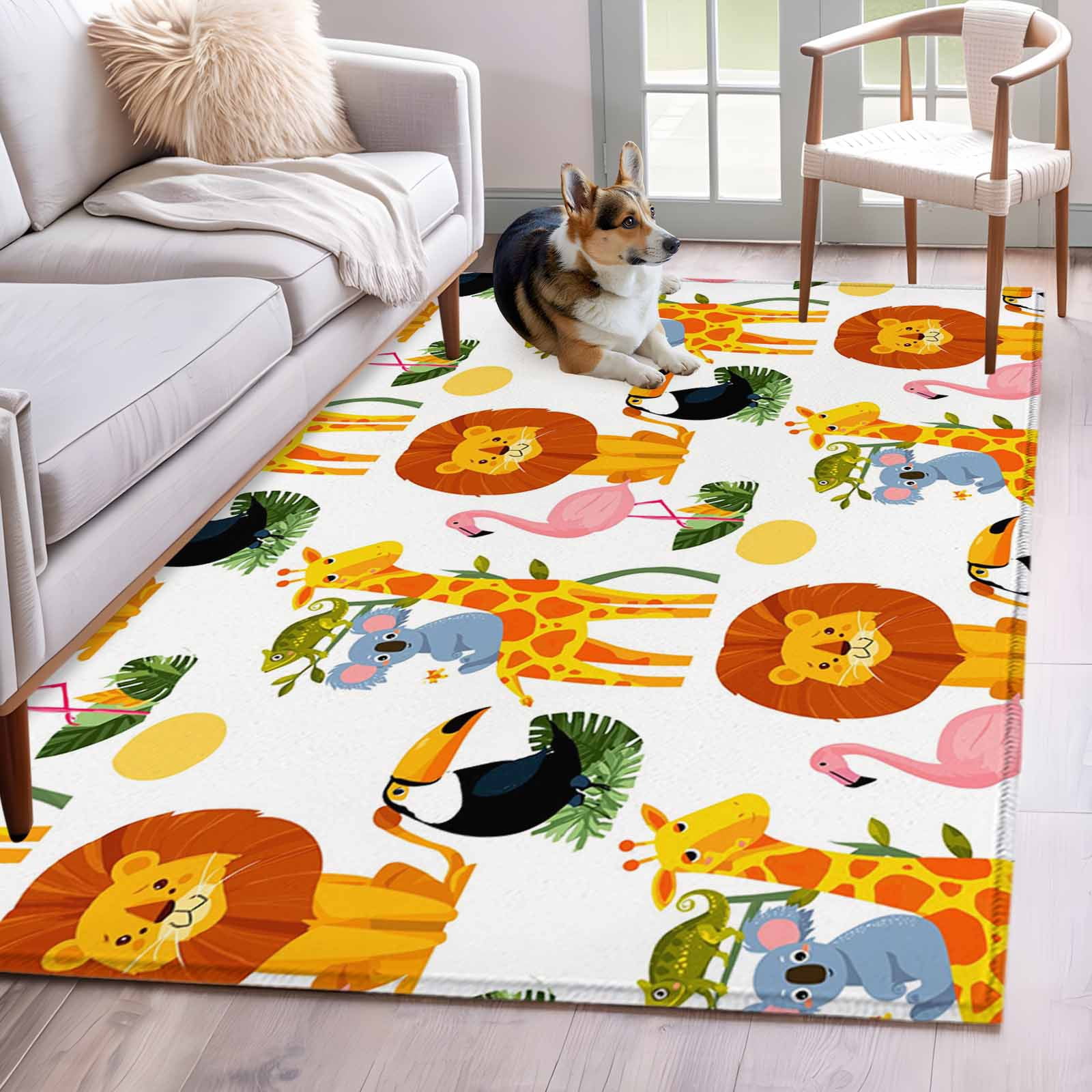 Cartoon Lion Giraffe Koala Bird Washable Area Rug 3x5 Funny Cute Animal ...