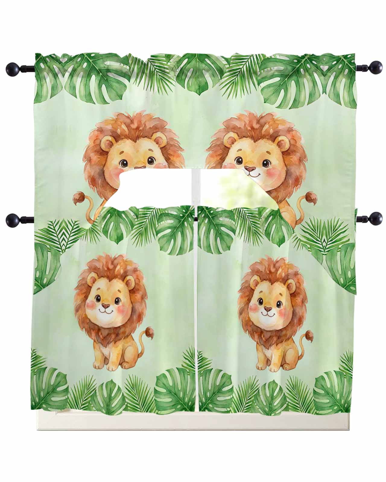 Cartoon Lion Kitchen Curtains Sets 36 Inch Length with Valance, Summer ...