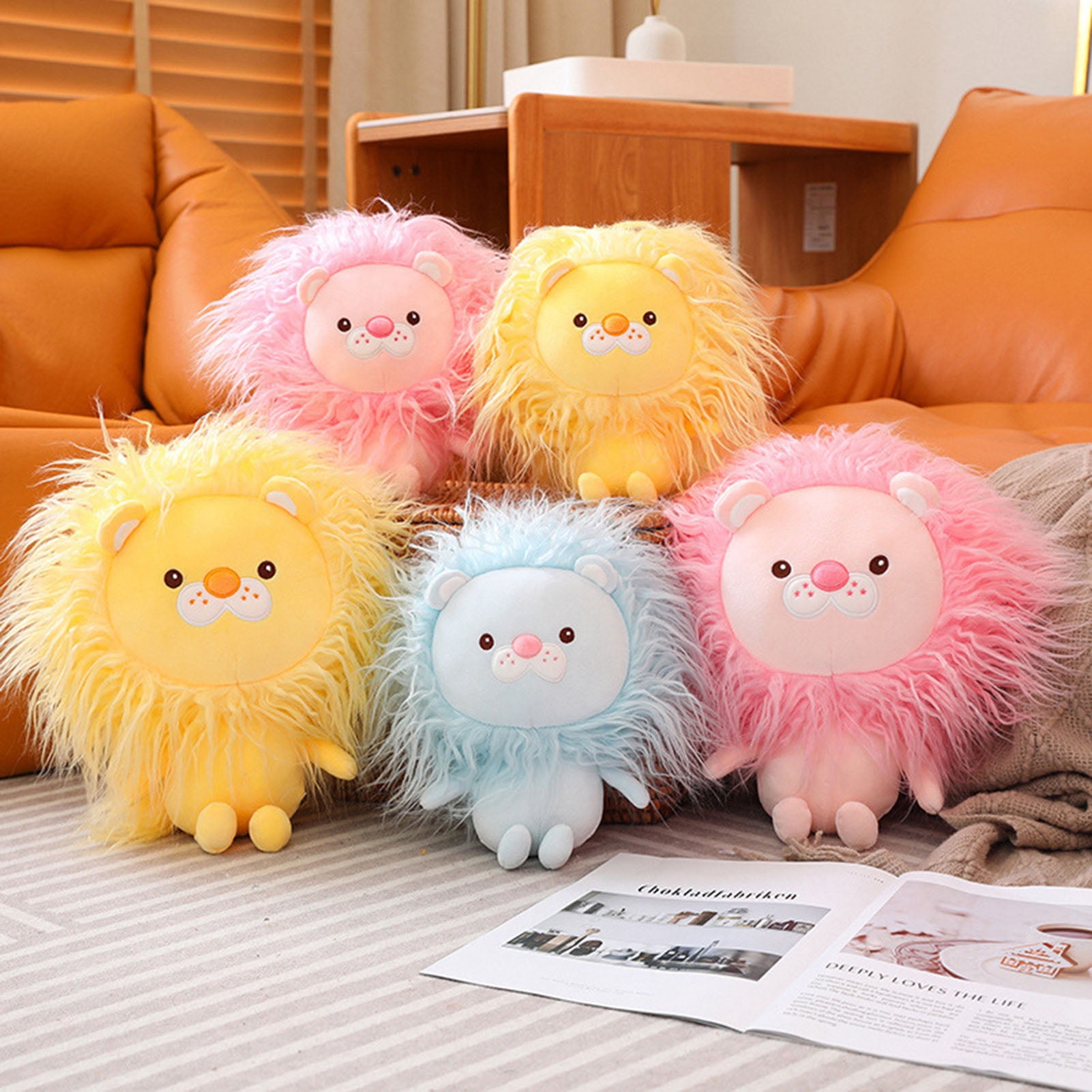 Cartoon Lion Plush Doll Colorful Fluffy Hair Lovely Wild Animal ...