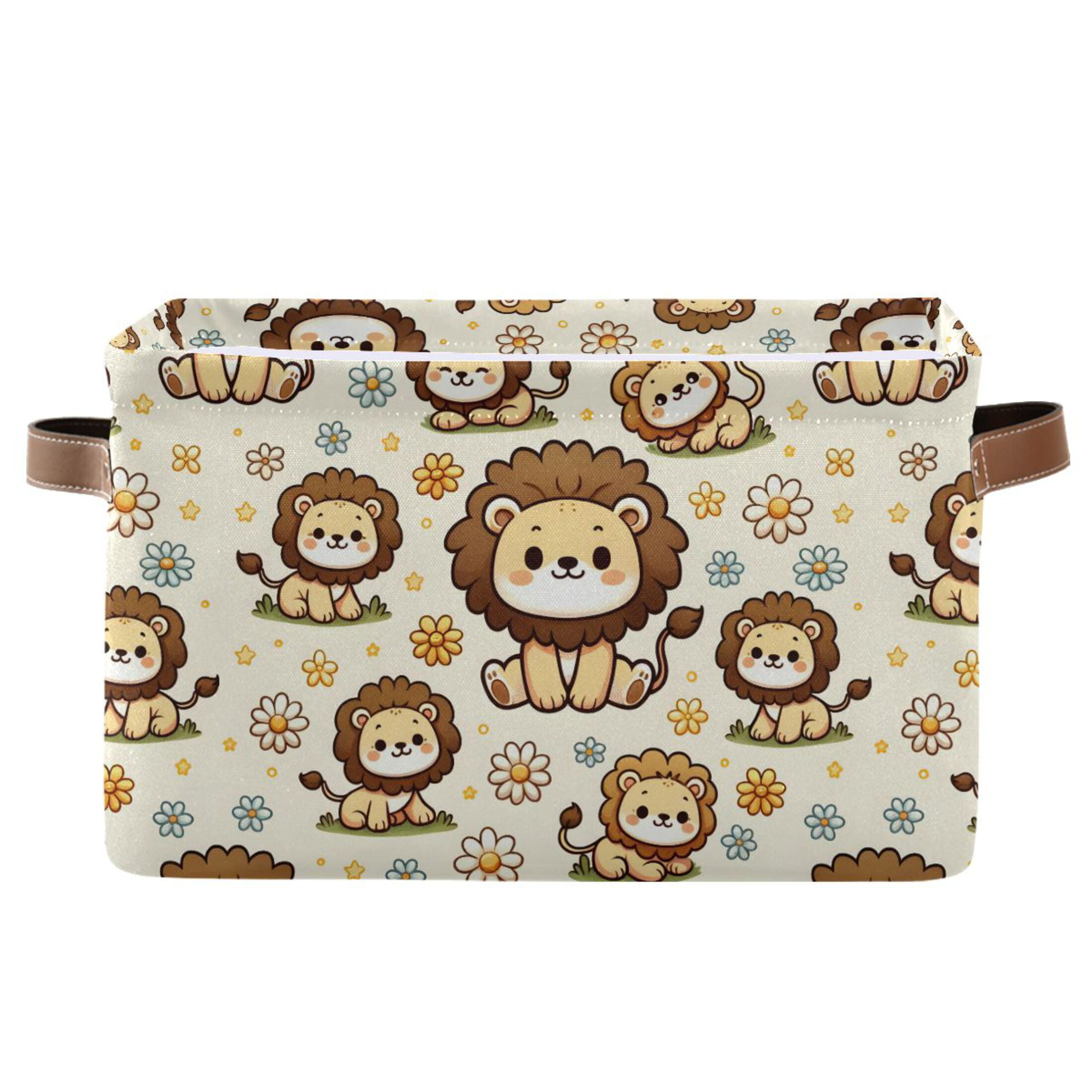 Cartoon Lion and Daisy Storage Bins with Handle Fabric Organizer Basket ...