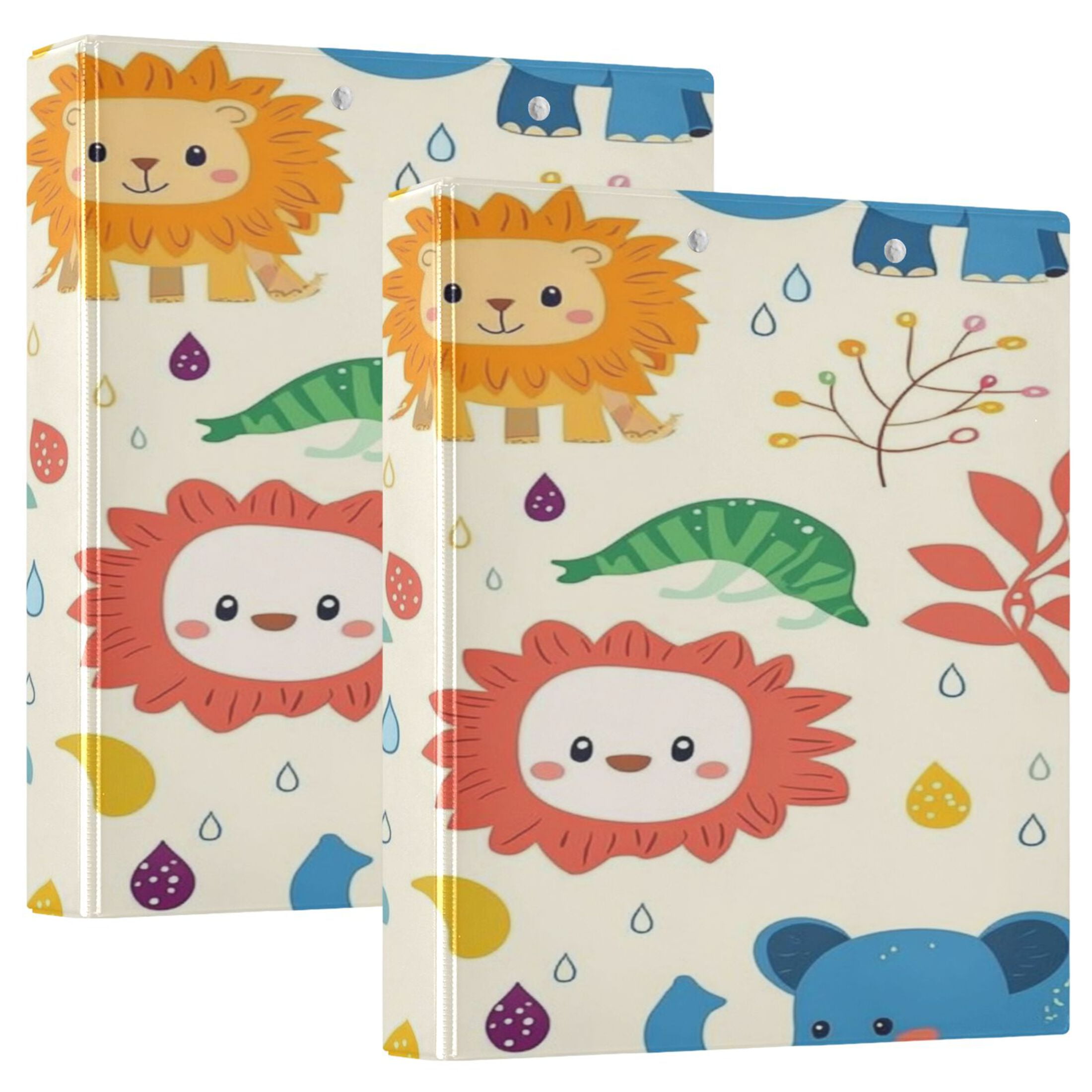 Cartoon Lion and Elephant 3 Ring Hardcover Binders 1.5in Round Rings ...