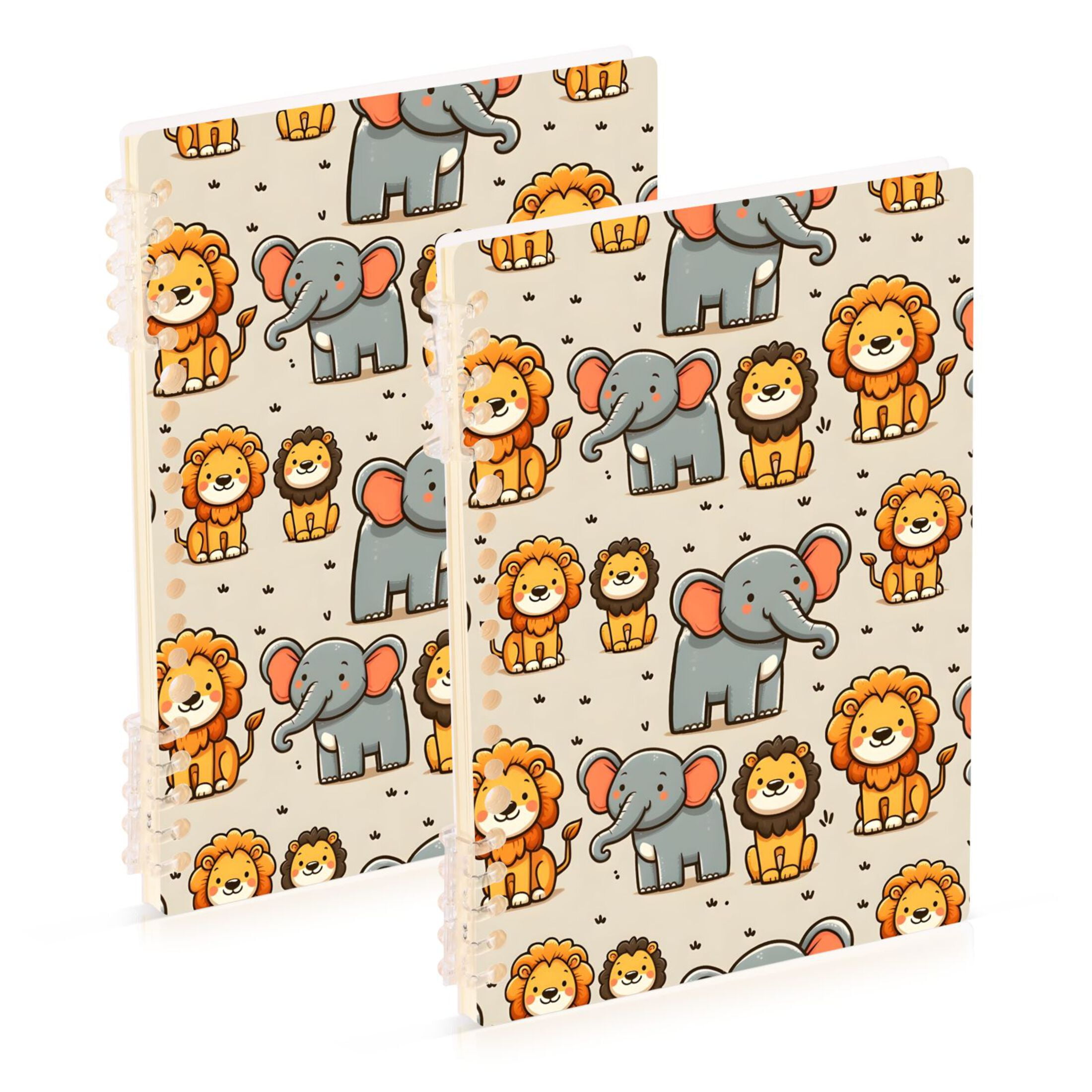 Cartoon Lion and Elephants Notebooks 2 Pcs 1-subject Journal 60 Sheets ...