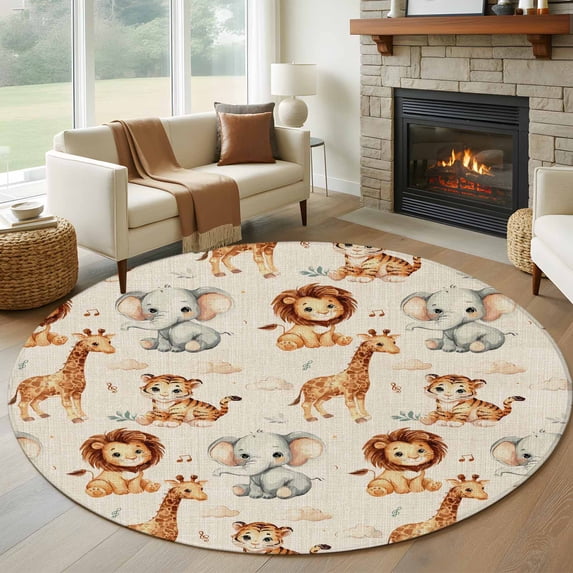 Cartoon Lions Giraffe Tiger 7FT Round Area Rugs for Living Room Cute ...