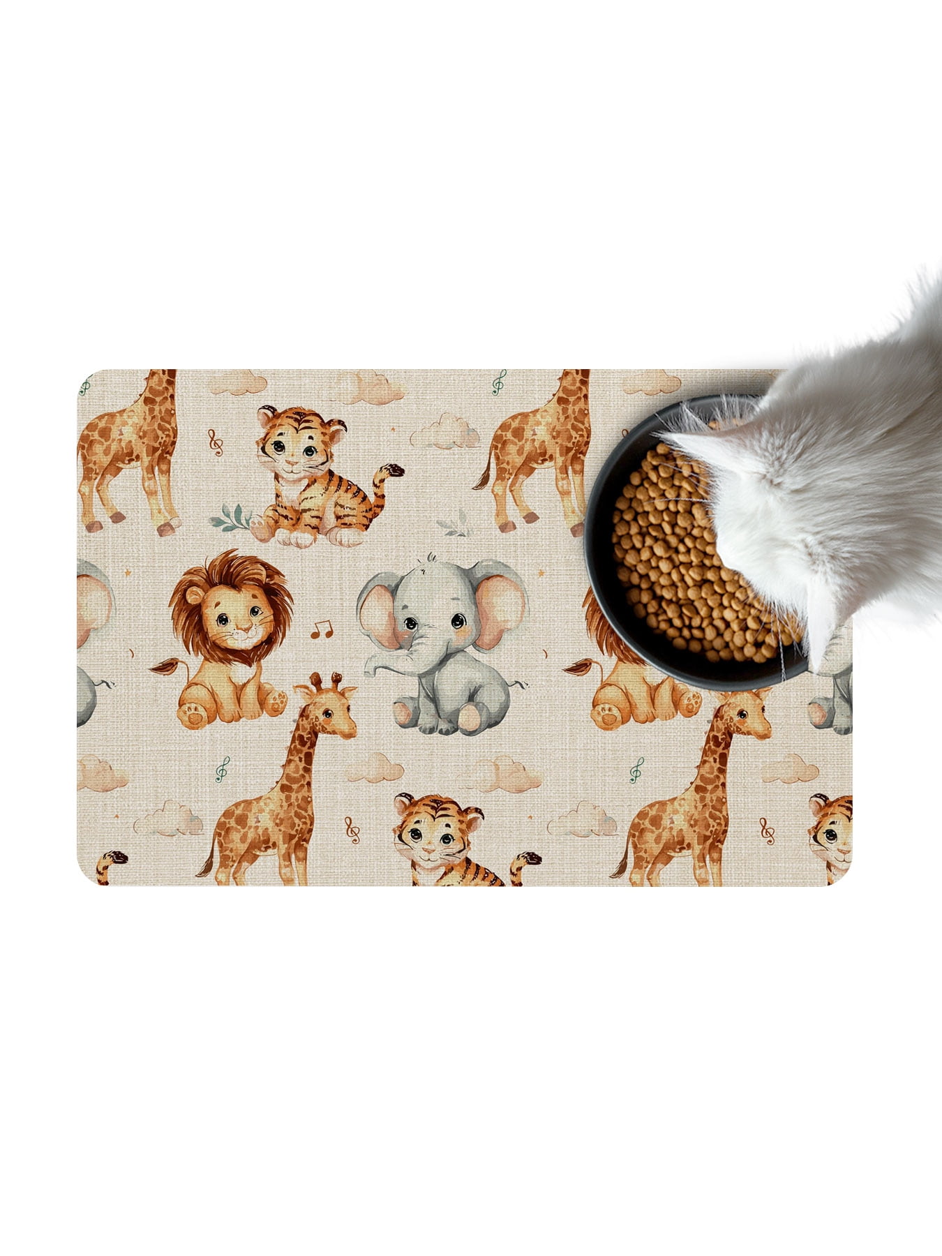 Cartoon Lions Giraffe Tiger Doormat Cute Animal Leaf Musical Note Linen ...