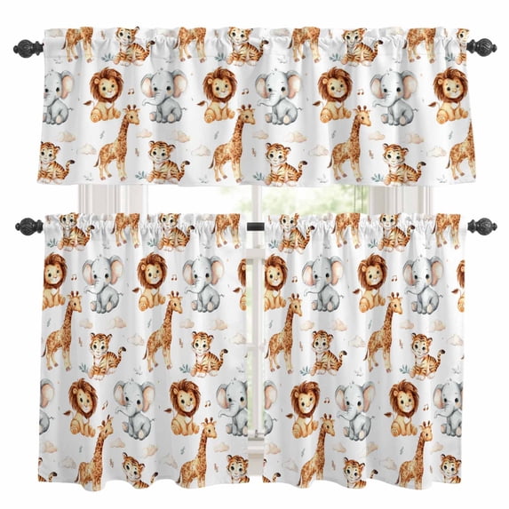 Cartoon Lions Giraffe Tiger Kitchen Curtains Set for Windows, Cute ...