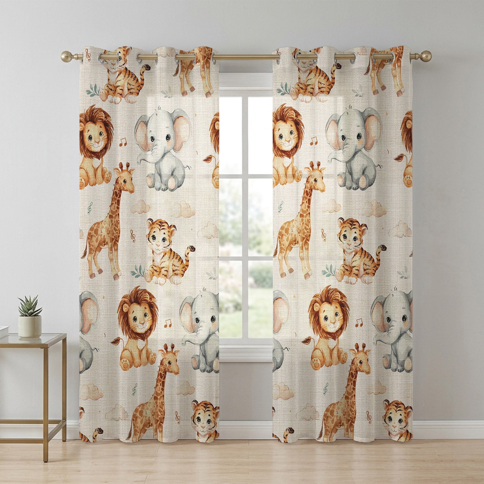 Cartoon Lions Giraffe Tiger Sheer Curtains 96 Inch Long 2 Panels, Cute ...
