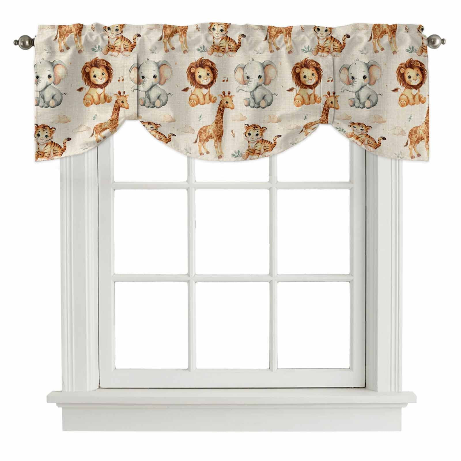 Cartoon Lions Giraffe Tiger Tie Up Valance Curtains Cute Animal Leaf ...