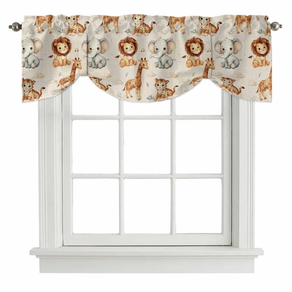 Cartoon Lions Giraffe Tiger Tie Up Valance Curtains Cute Animal Leaf ...