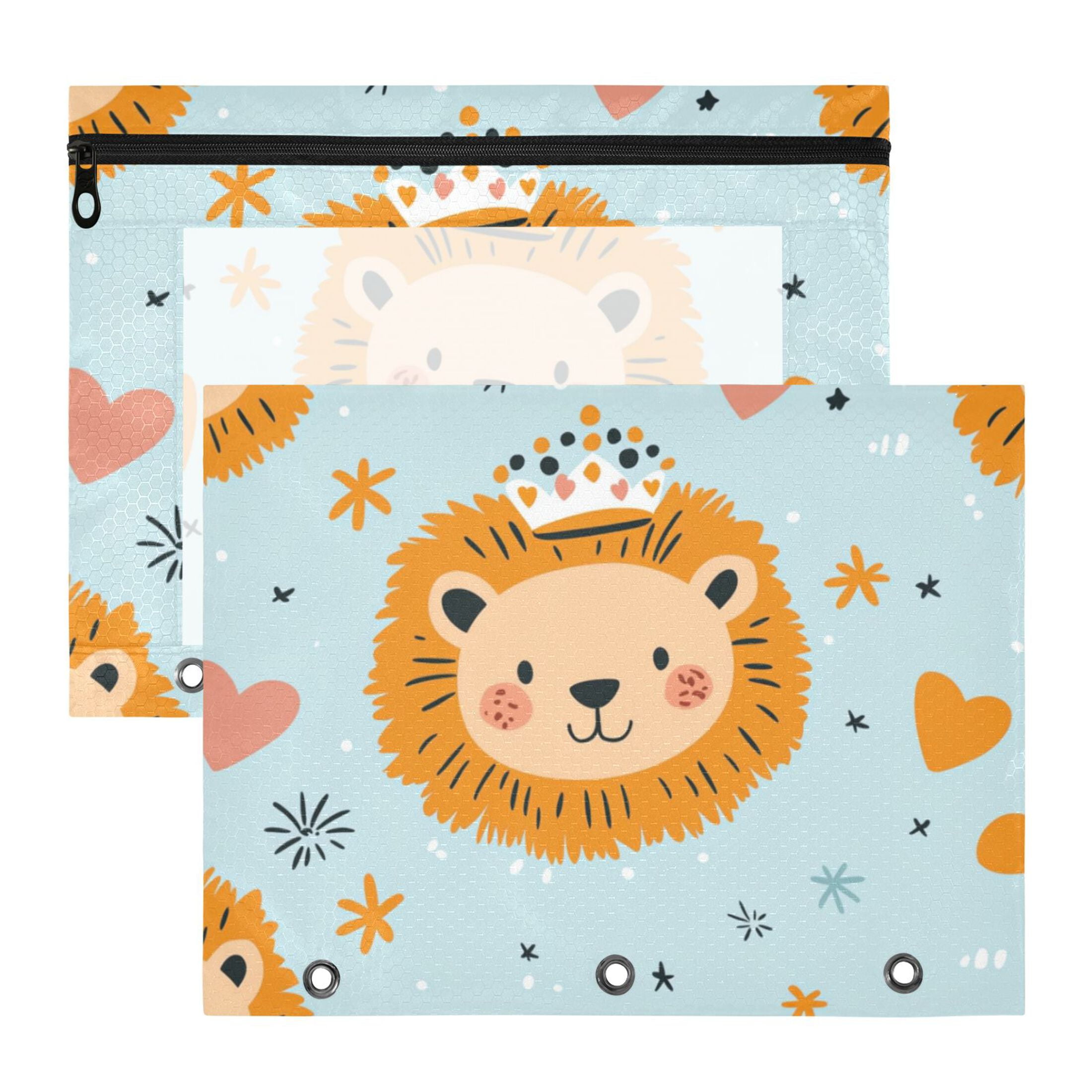 Cartoon Lions with Crowns Stars Hearts 3-Ring Binder Pouches A4 Size ...