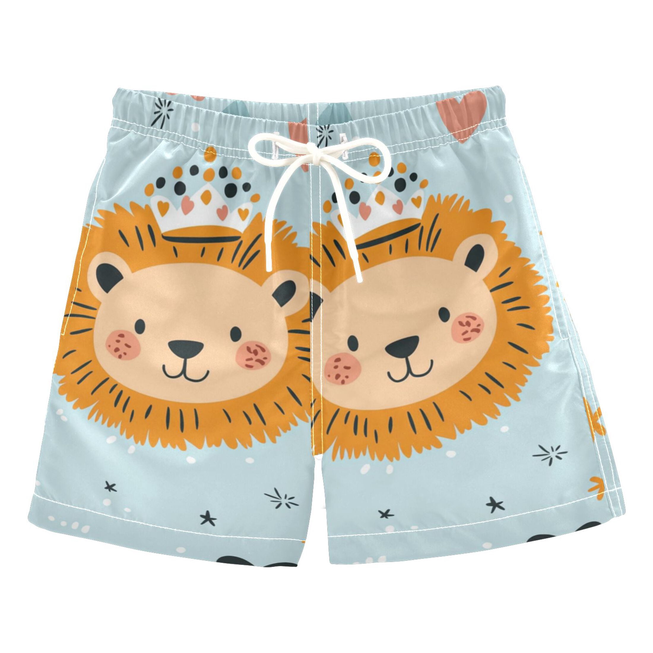 Cartoon Lions with Crowns Stars Hearts Boys' Swim Trunks Board Shorts ...