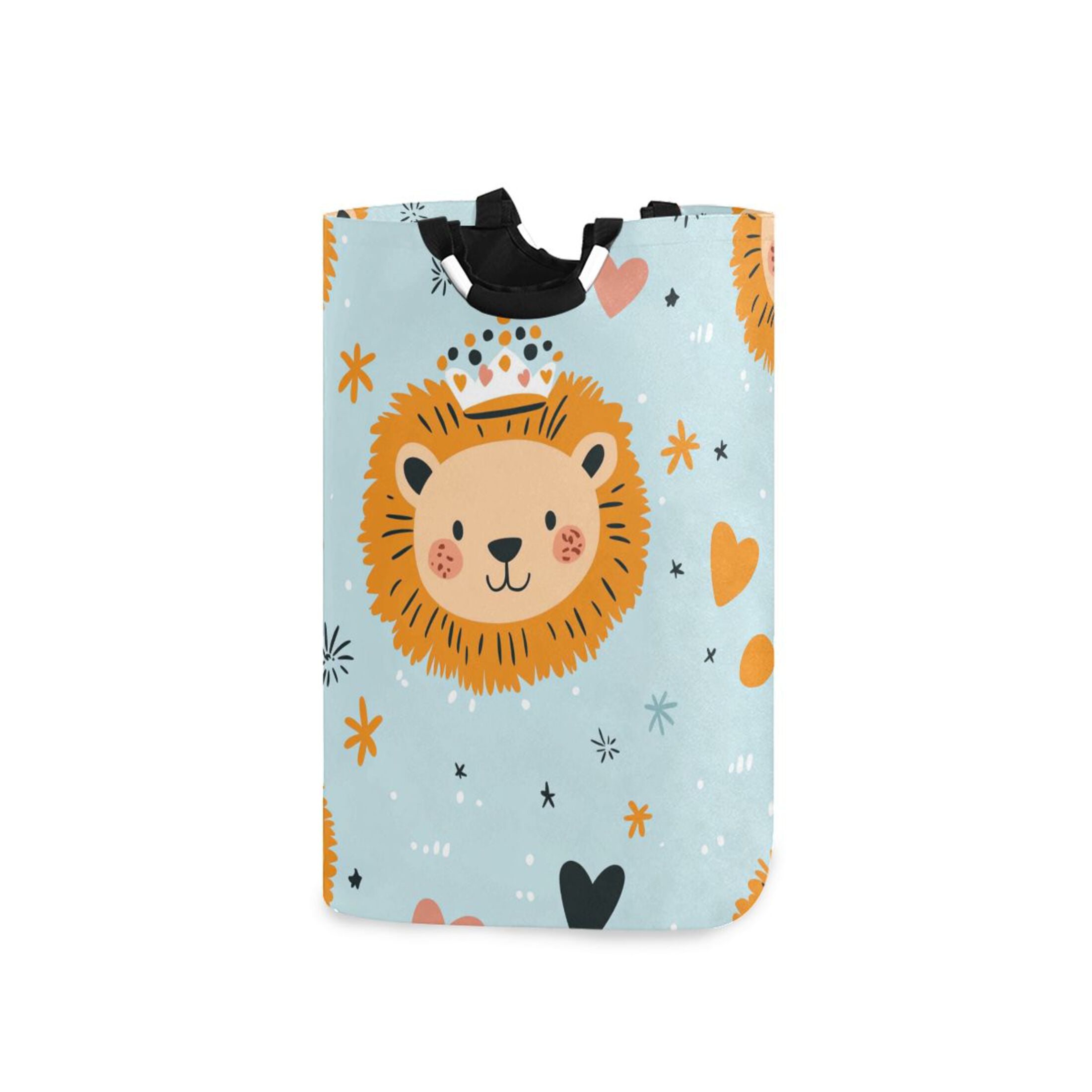Cartoon Lions with Crowns Stars Hearts Laundry Basket with Handles ...