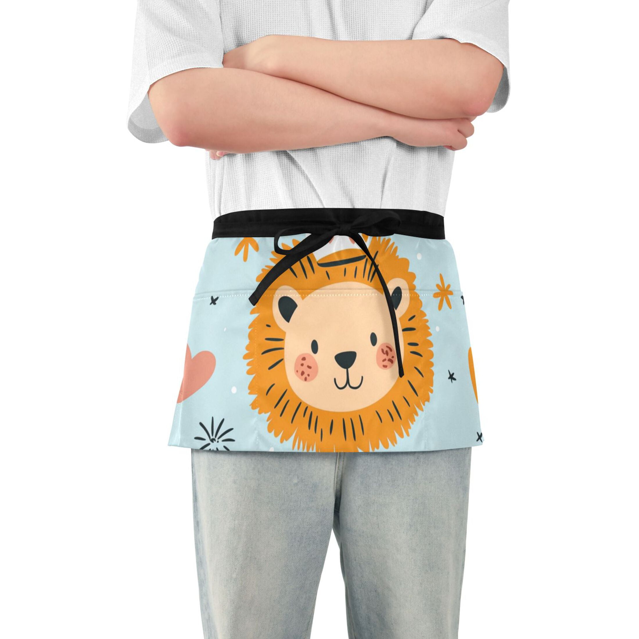 Cartoon Lions with Crowns Stars Hearts Short Server Apron with 3 ...