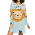 Cartoon Lions with Crowns Stars Hearts Women's Long Sleeves Nightgowns ...
