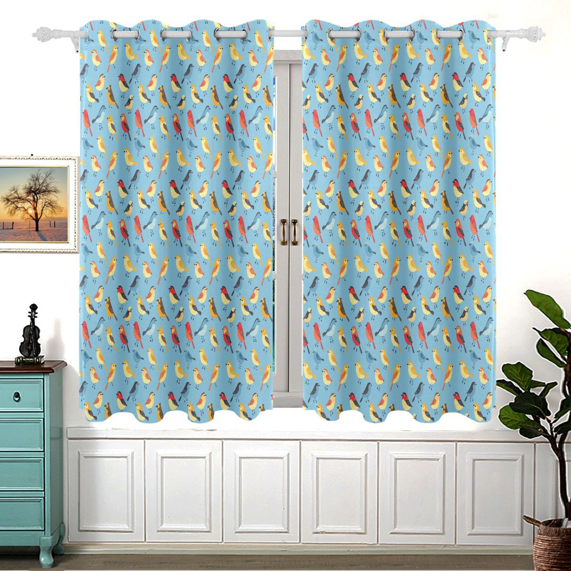 Cartoon Little Birds Blackout Curtains 2 Panels Set Grommet Drapes for ...