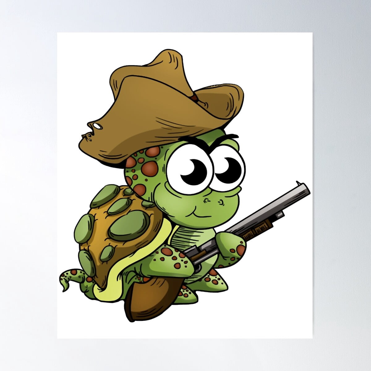 Cartoon Little Cowboy Turtle Angry Eyebrows Poster Wall Art, Modern ...
