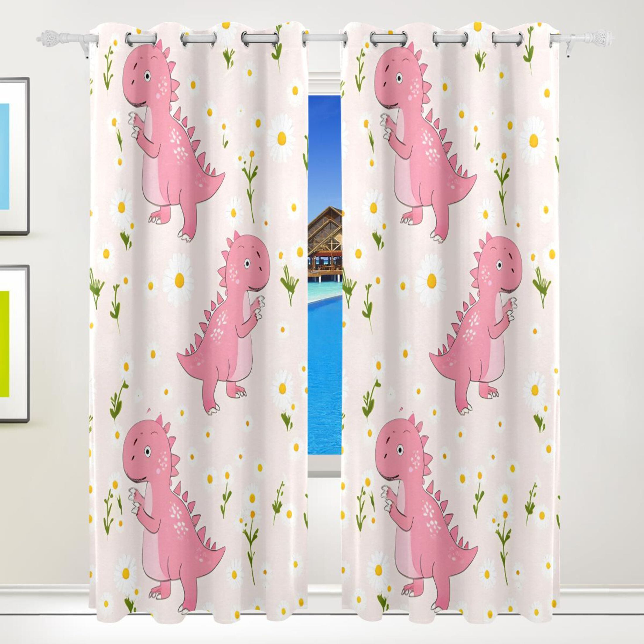 Cartoon Little Dinosaur Blackout Curtains 72 inch Length 2 Panels ...