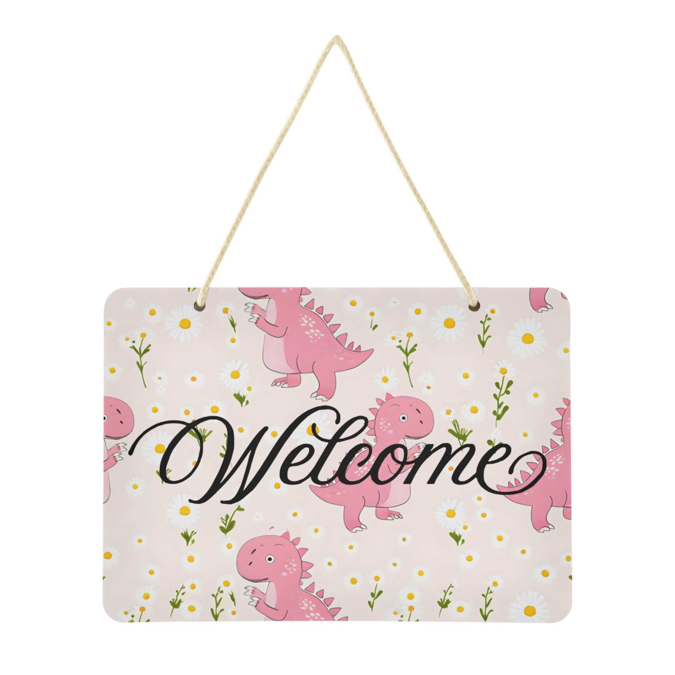 Cartoon Little Dinosaur Welcome Sign Front Door PVC 14x10 inch Hanger ...